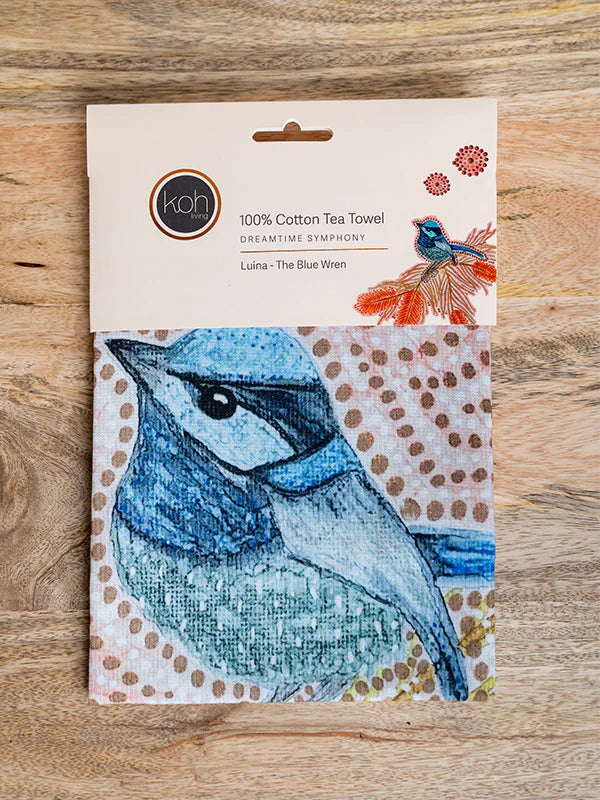 Aboriginal Blue Wren Cotton Tea Towel – Briar Blooms
